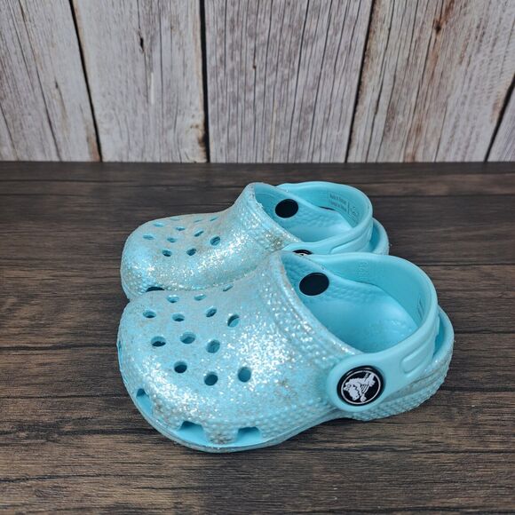 CROCS | Shoes | Crocs Classic Glitter Clogs Pure Water Baby Blue ...